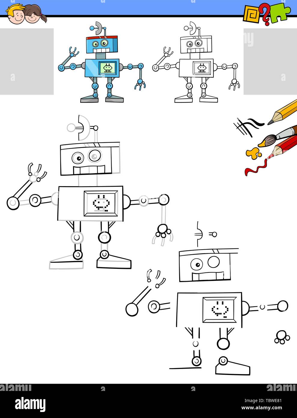 Cartoon Illustration of Drawing and Coloring Educational Activity for ...