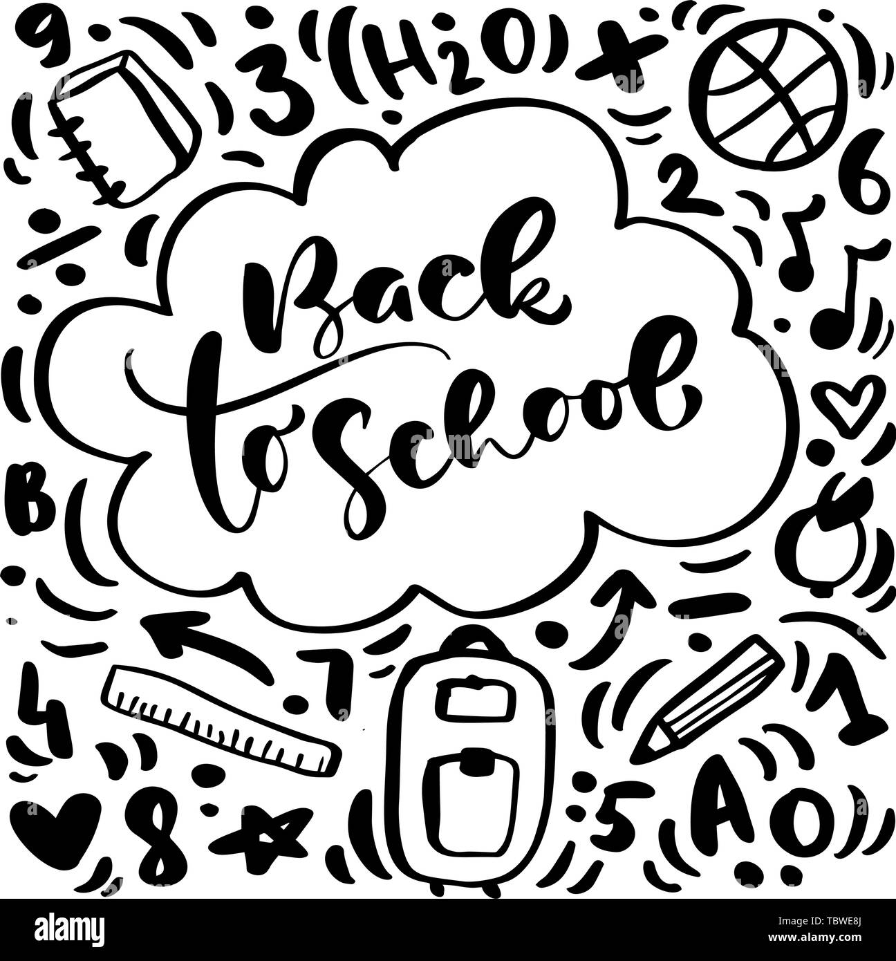 Back to school hand brush vector calligraphy lettering text. Doodle ...