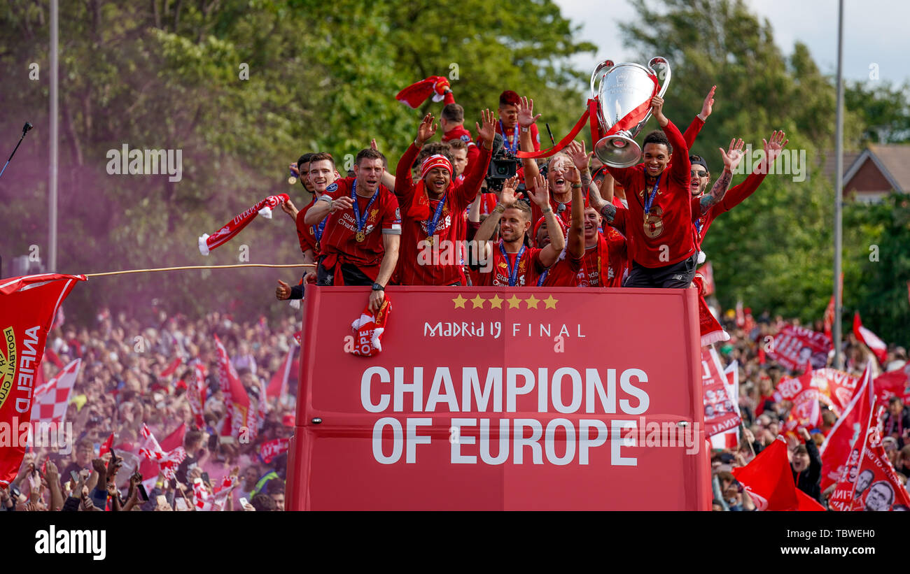 Liverpool Football club Champions League parade through the city on an ...