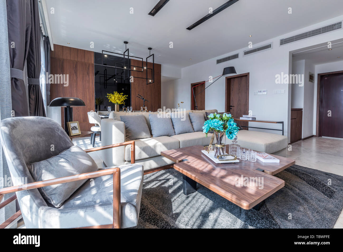 Design of interior design space of model room in modern living room ...