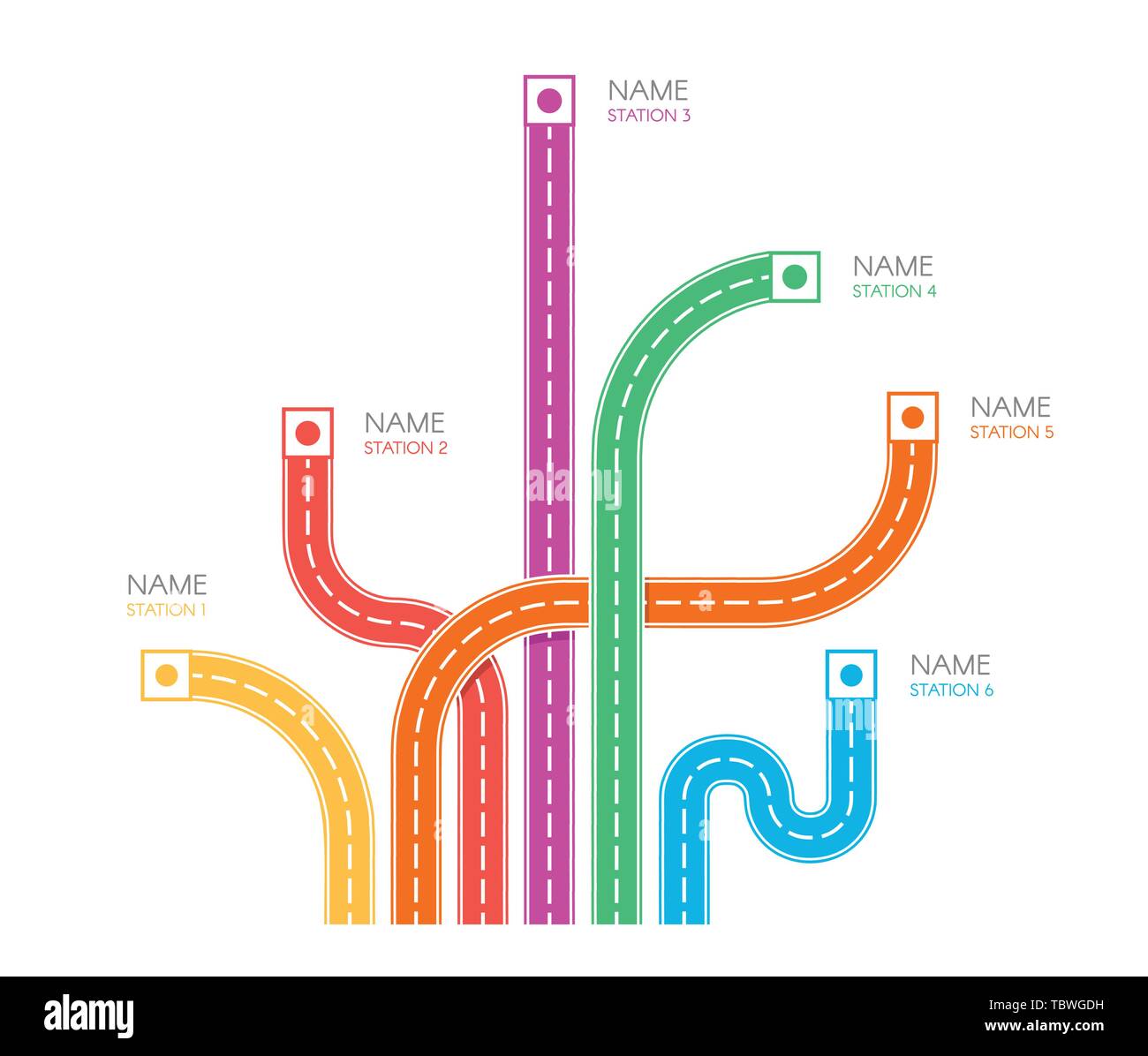 Road tracks direction map top view, colorful vector illustration on ...