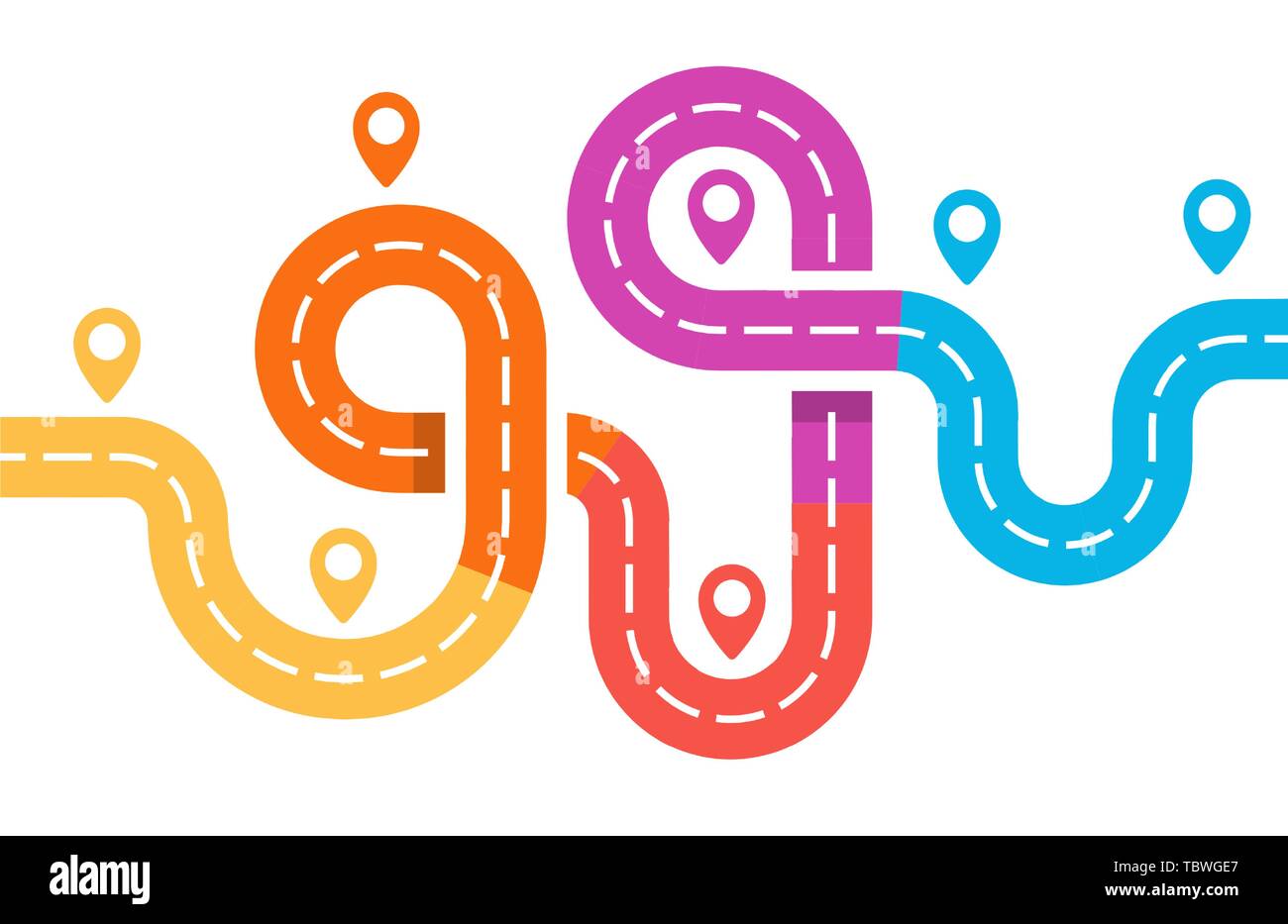 Roadway with pin, Road junction map, infographic element, bright ...