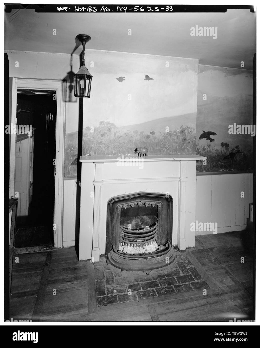 MANTEL, THE CROW ROOM (Note crows in wall mural.) La Bergerie, River ...