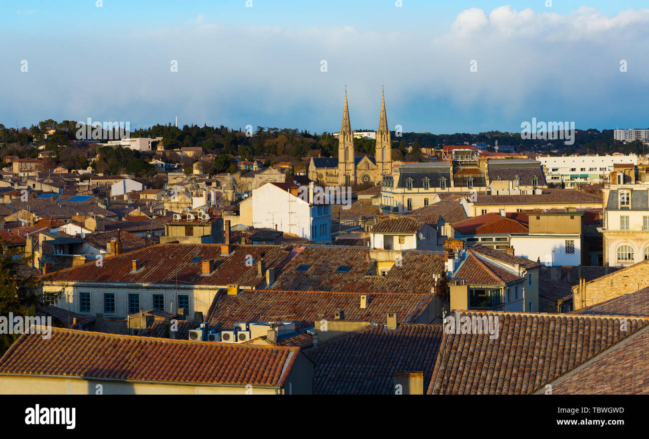 Aerial view of Nimes with Church Saint-Baudile, France Stock Photo - Alamy
