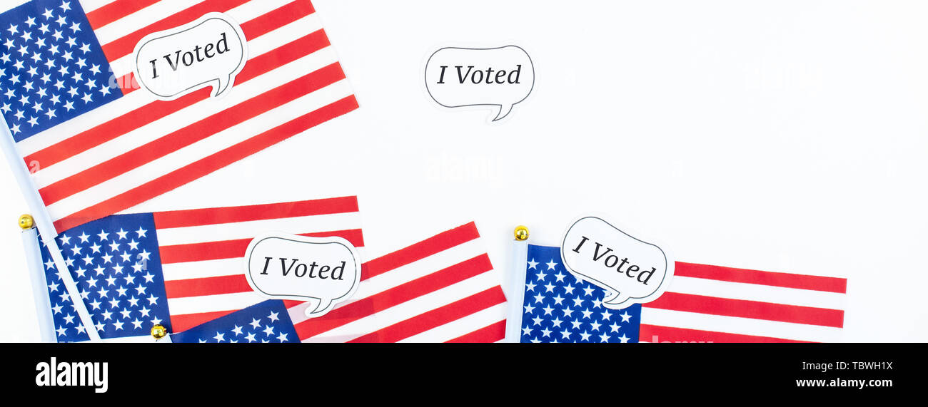 Creative top view flat lay of American flags for Elections stickers I ...