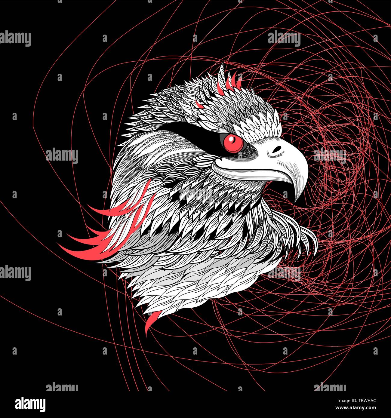 Vector gorgeous graphic portrait of an eagle on a dark background Stock ...