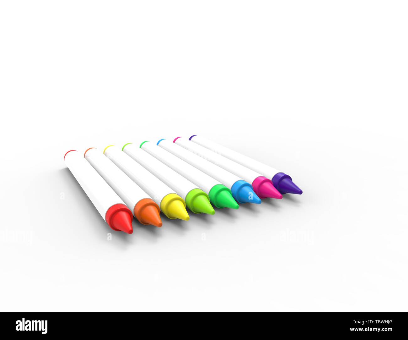 3D rendering of multiple crayons isolated on white studiobackground ...