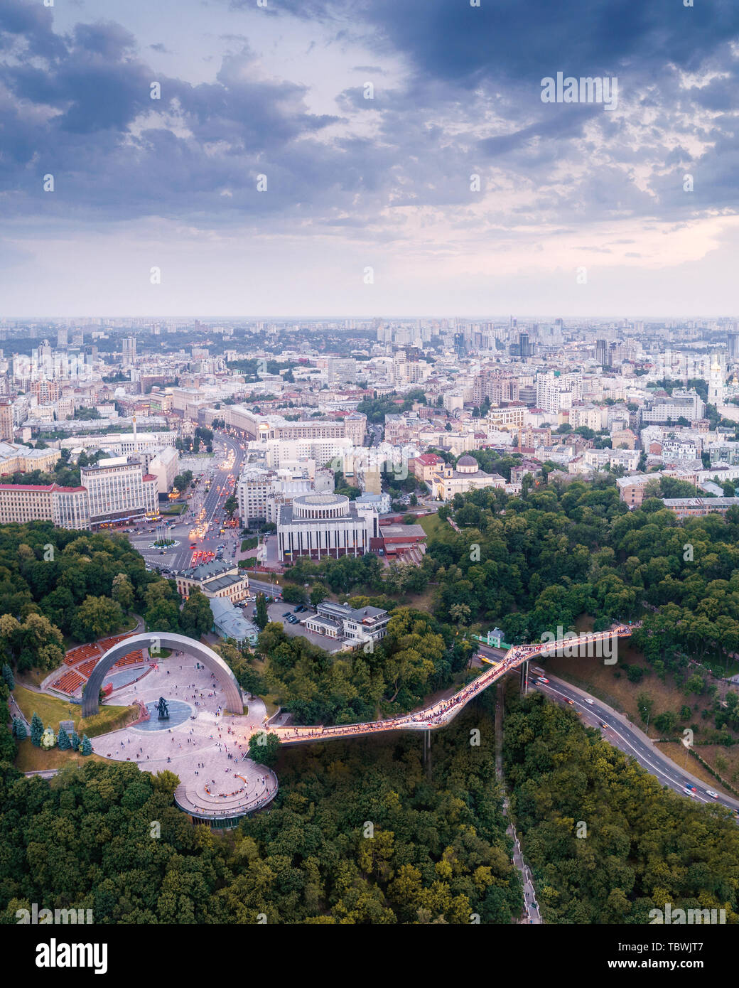 Aerial view of the new glass bridge in Kiev at night Stock Photo - Alamy
