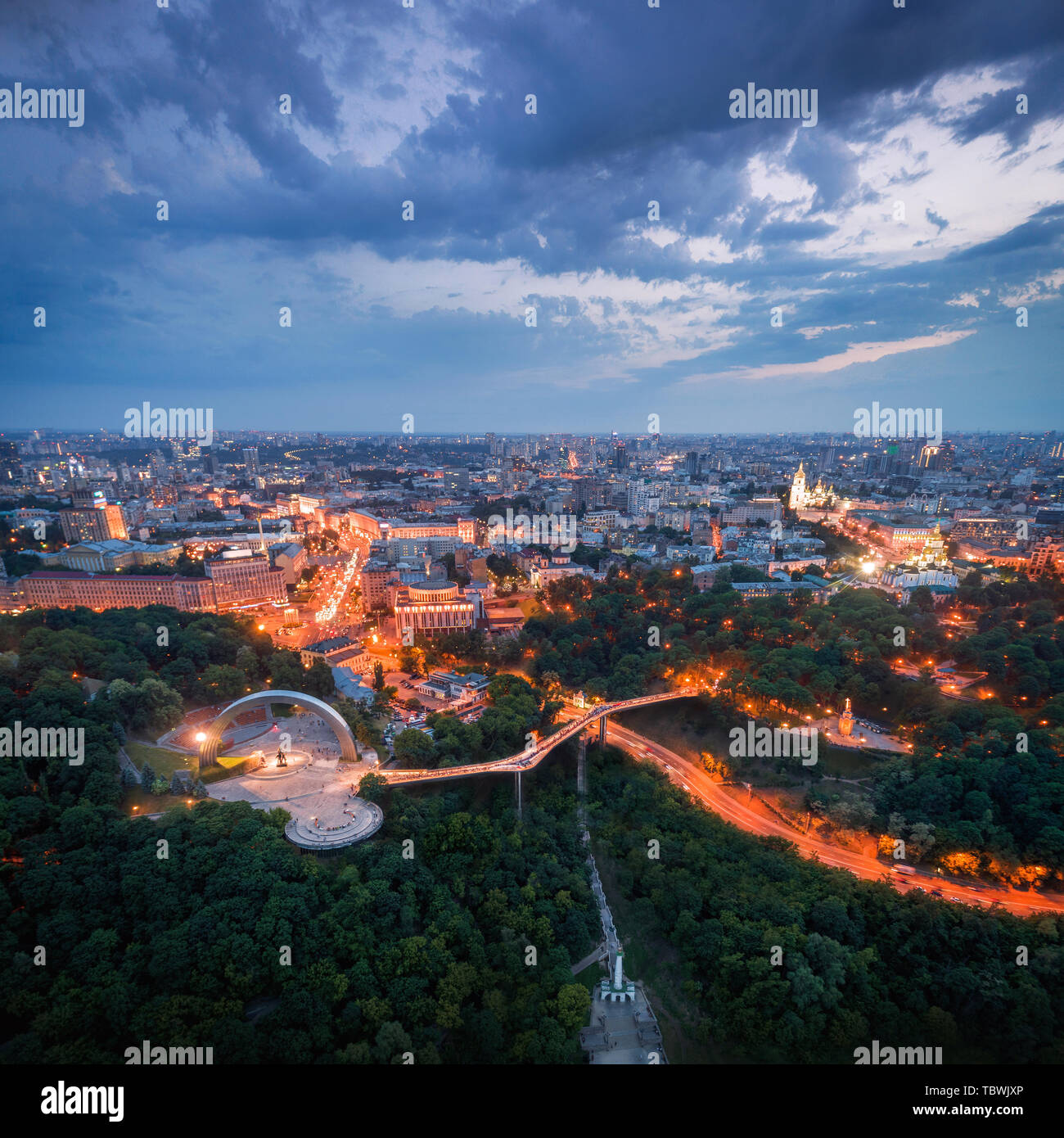 Aerial view of the new glass bridge in Kiev at night Stock Photo - Alamy