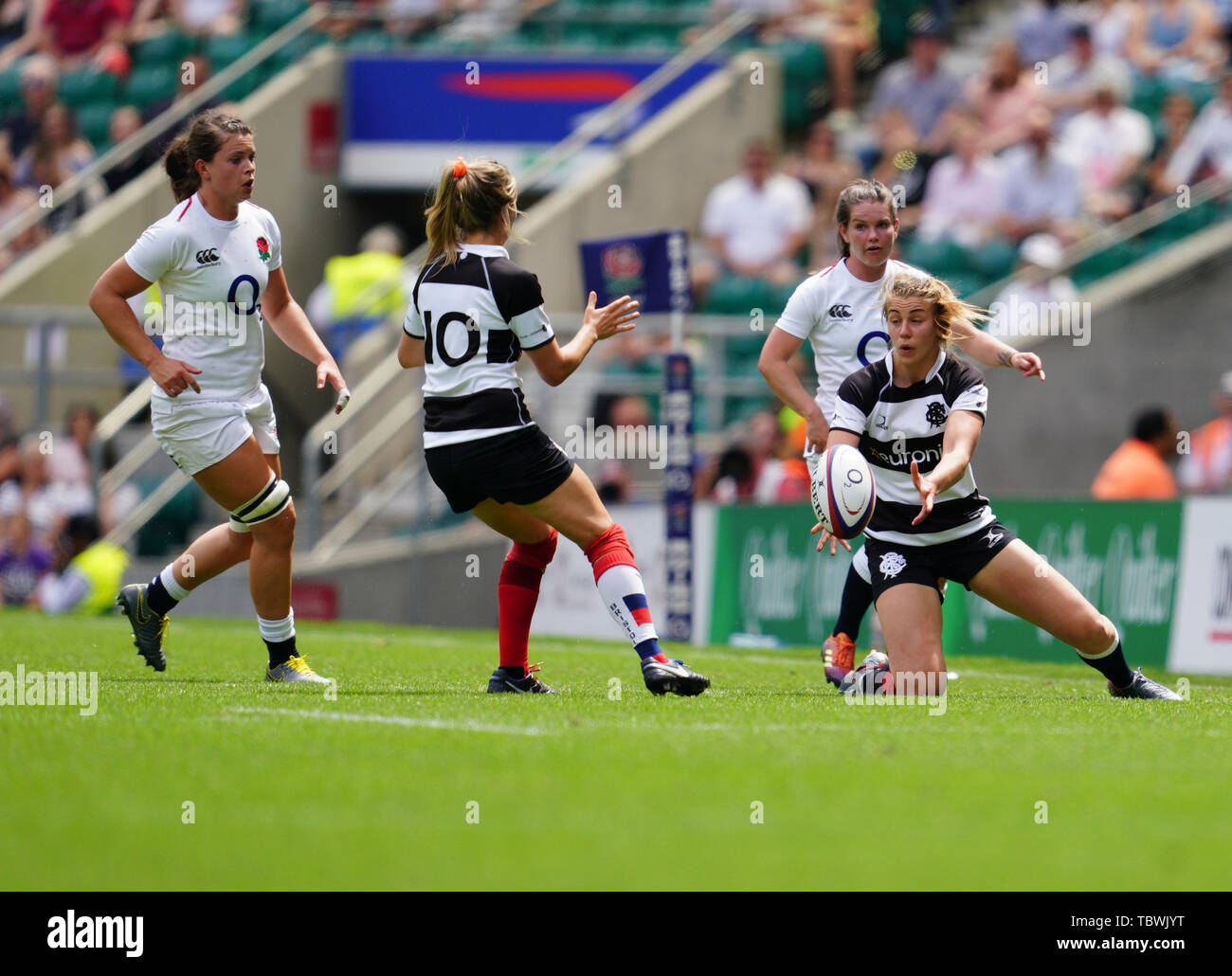 Emily Wood in action during the England v Barbarians Women at ...