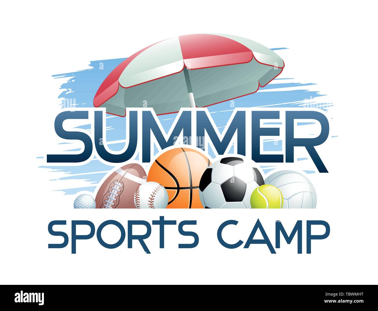 Sports Summer Camp concept with different Sports Balls and Umbrella ...