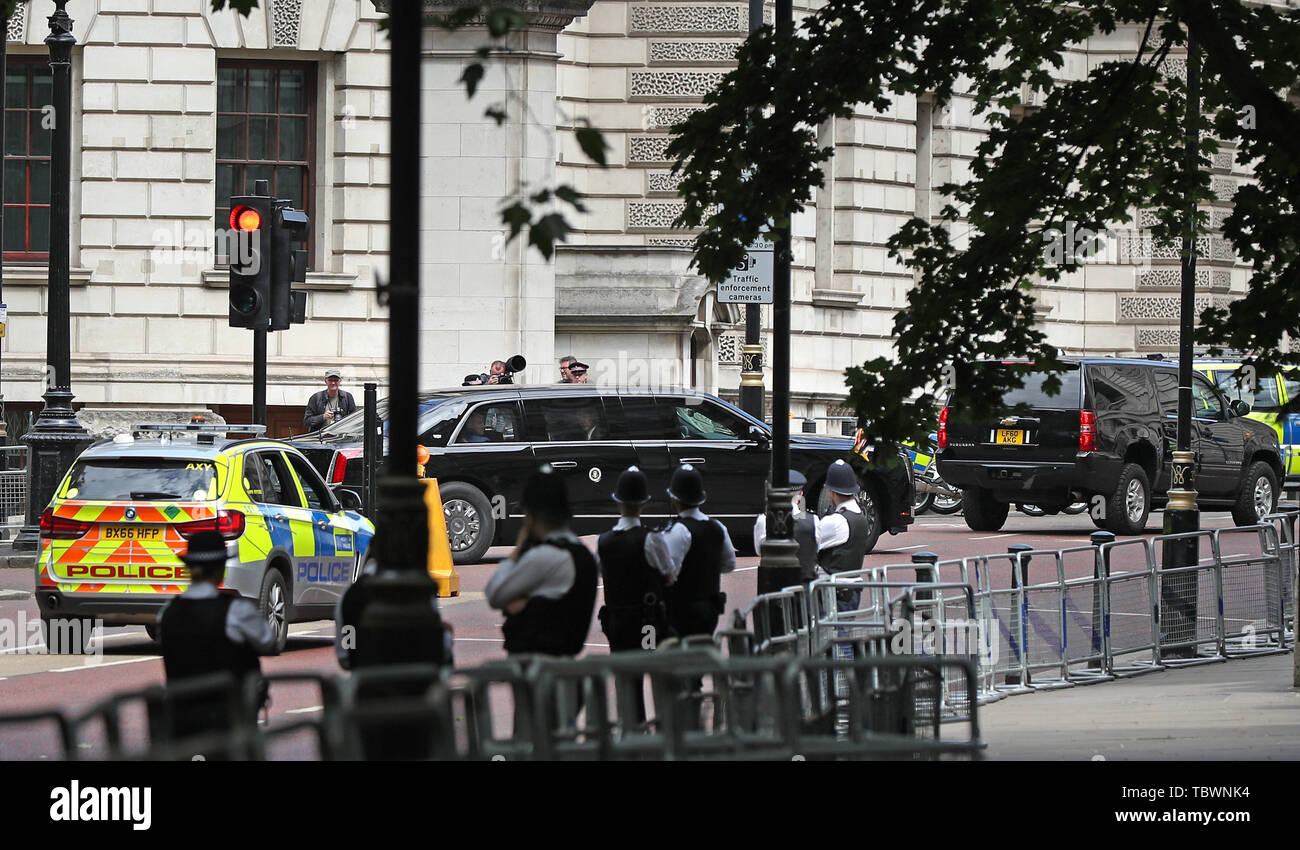The motorcade of US President Donald Trump makes its way from ...