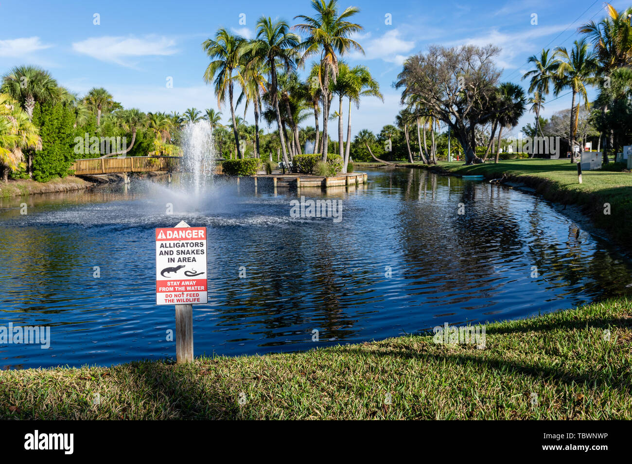 Warning sign at a pond in South Seas Island Resort. Captiva Island ...