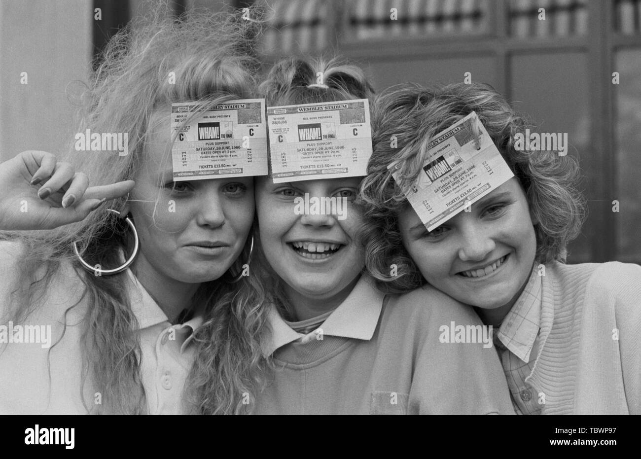 Pop group Wham! fans Jo Sayer (l), 16, and sister Katie, 13, of Dulwich ...