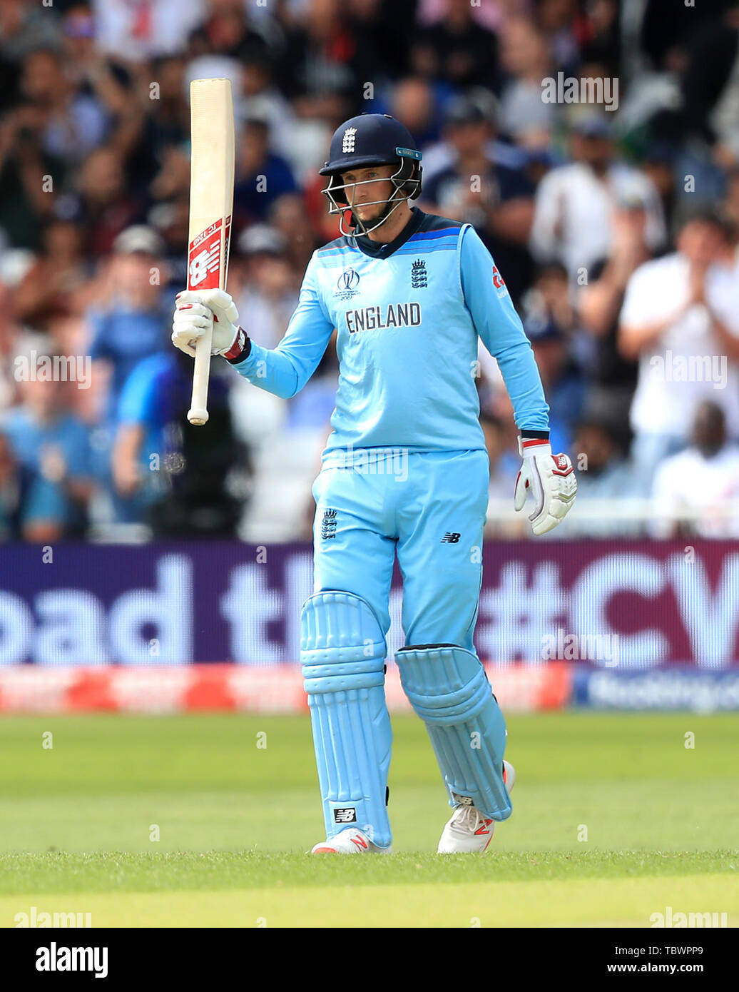 England's Joe Root celebrates reaching his half century during the ICC ...