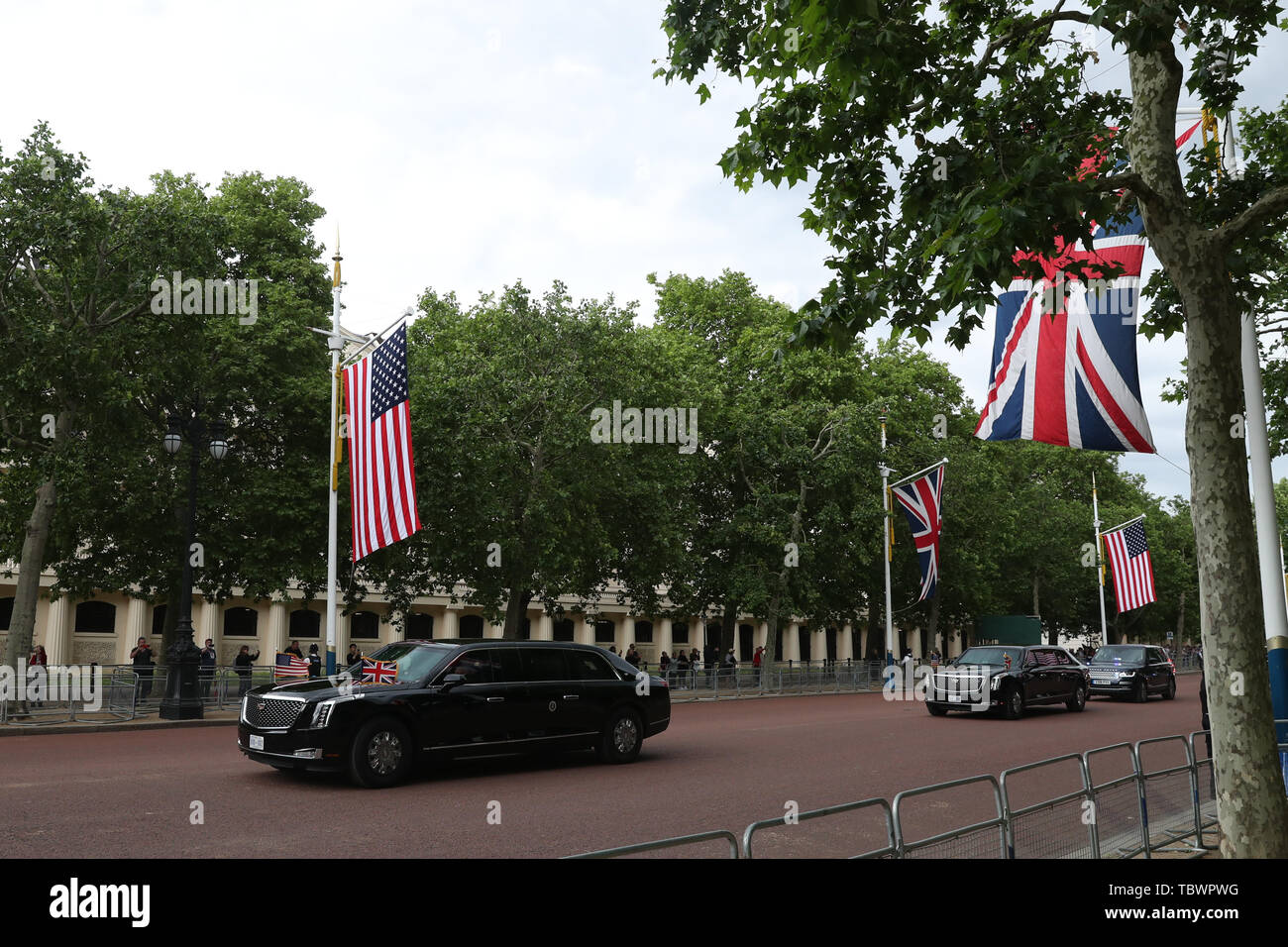 The motorcade of US President Donald Trump makes its way from ...