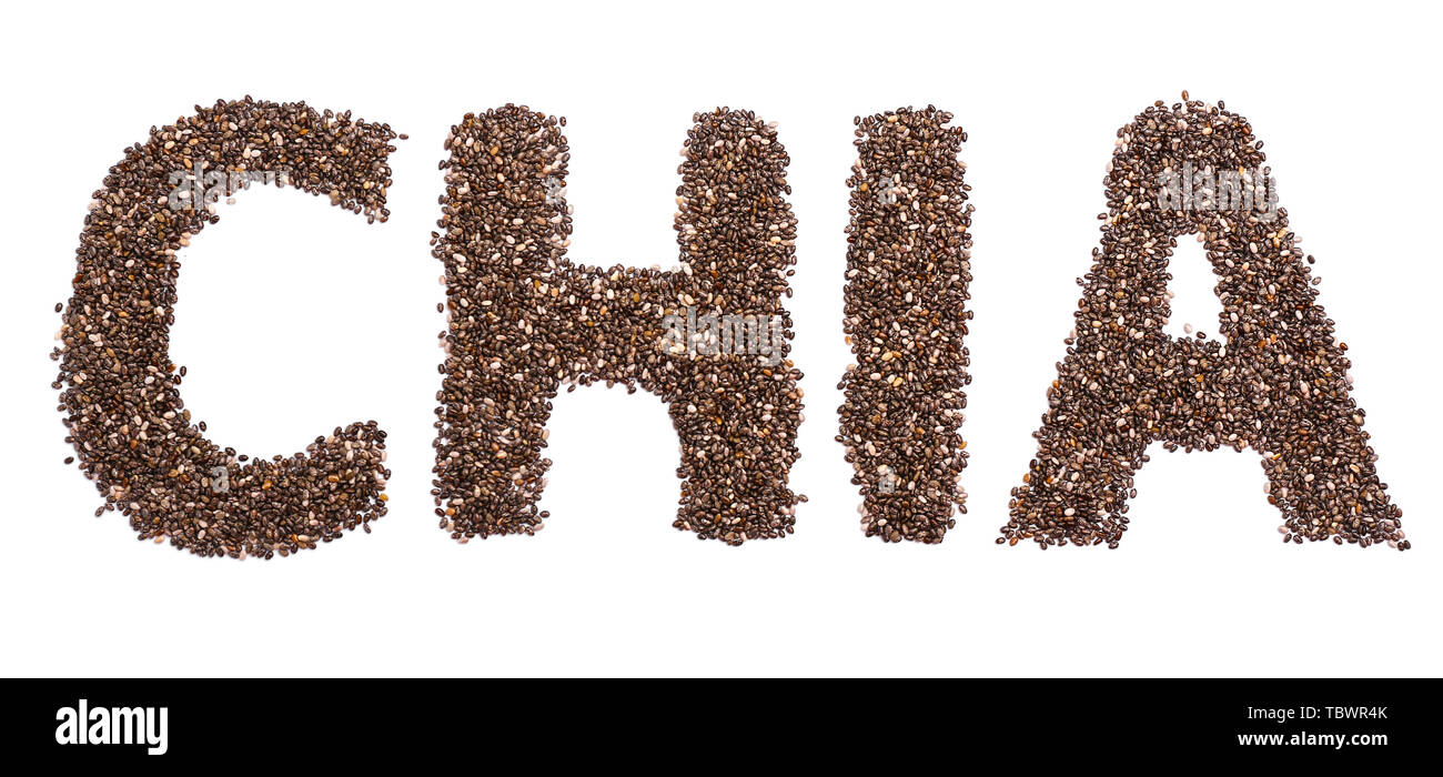 Word CHIA made of seeds on white background Stock Photo - Alamy