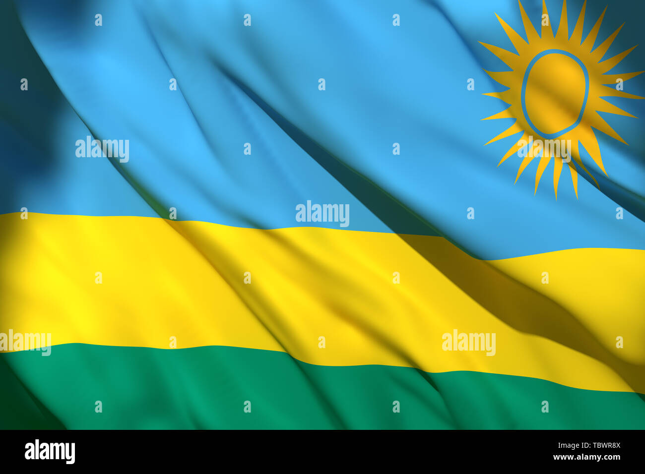 3d rendering of a Rwanda national flag waving Stock Photo - Alamy