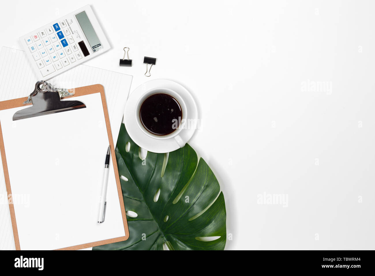 Blank office desk background with copy space for your text. Top view ...