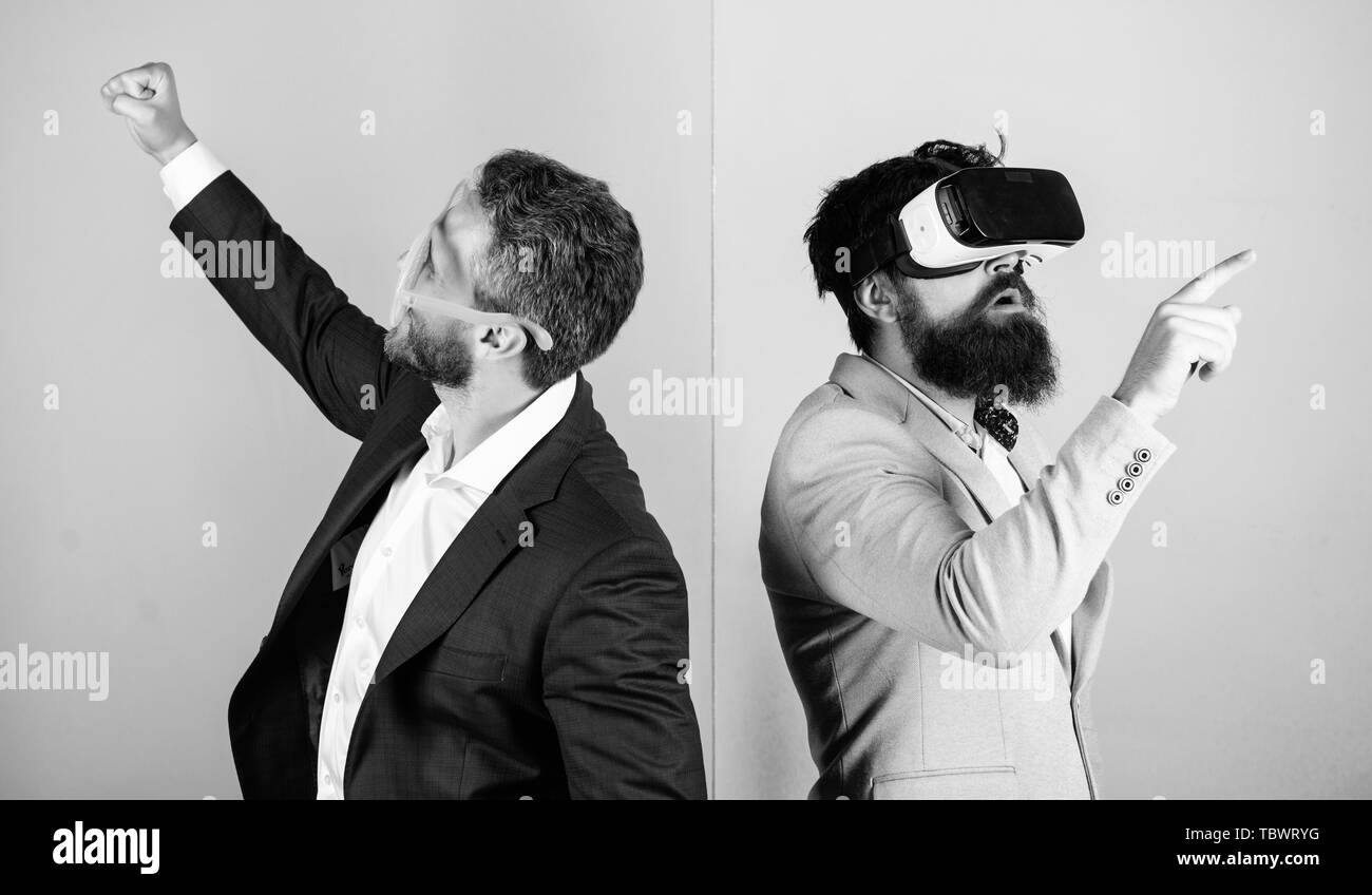 Bearded guy virtual reality glasses Black and White Stock Photos ...