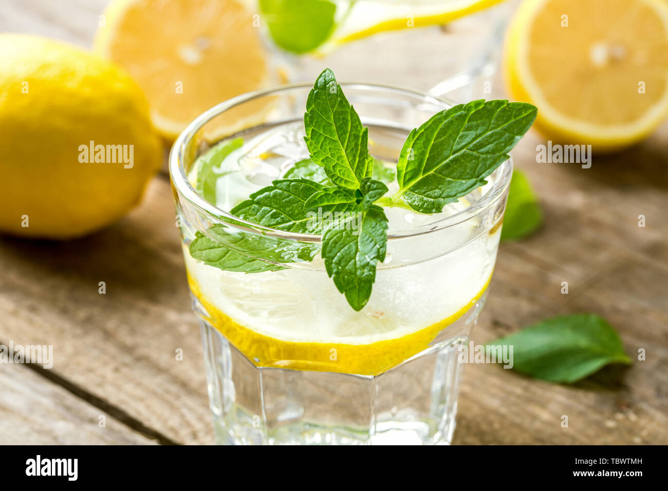 Lemonade, fresh lemonade and mint leaves, detox water Stock Photo - Alamy