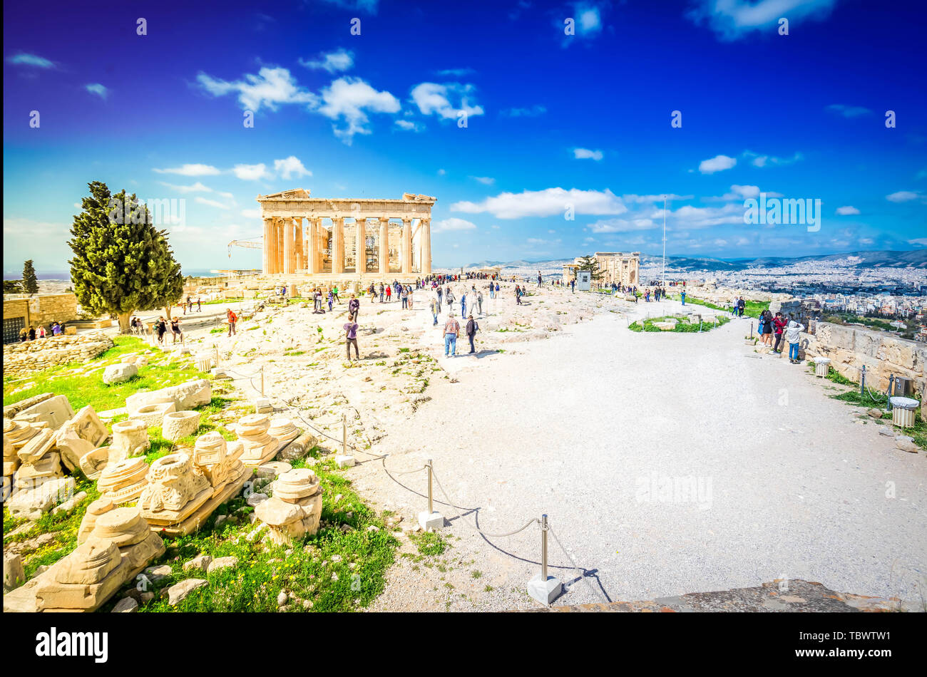 famous Parthenon temple and Athenian Acropolis, Acropolis hill, Athens Greece, toned Stock Photo ...
