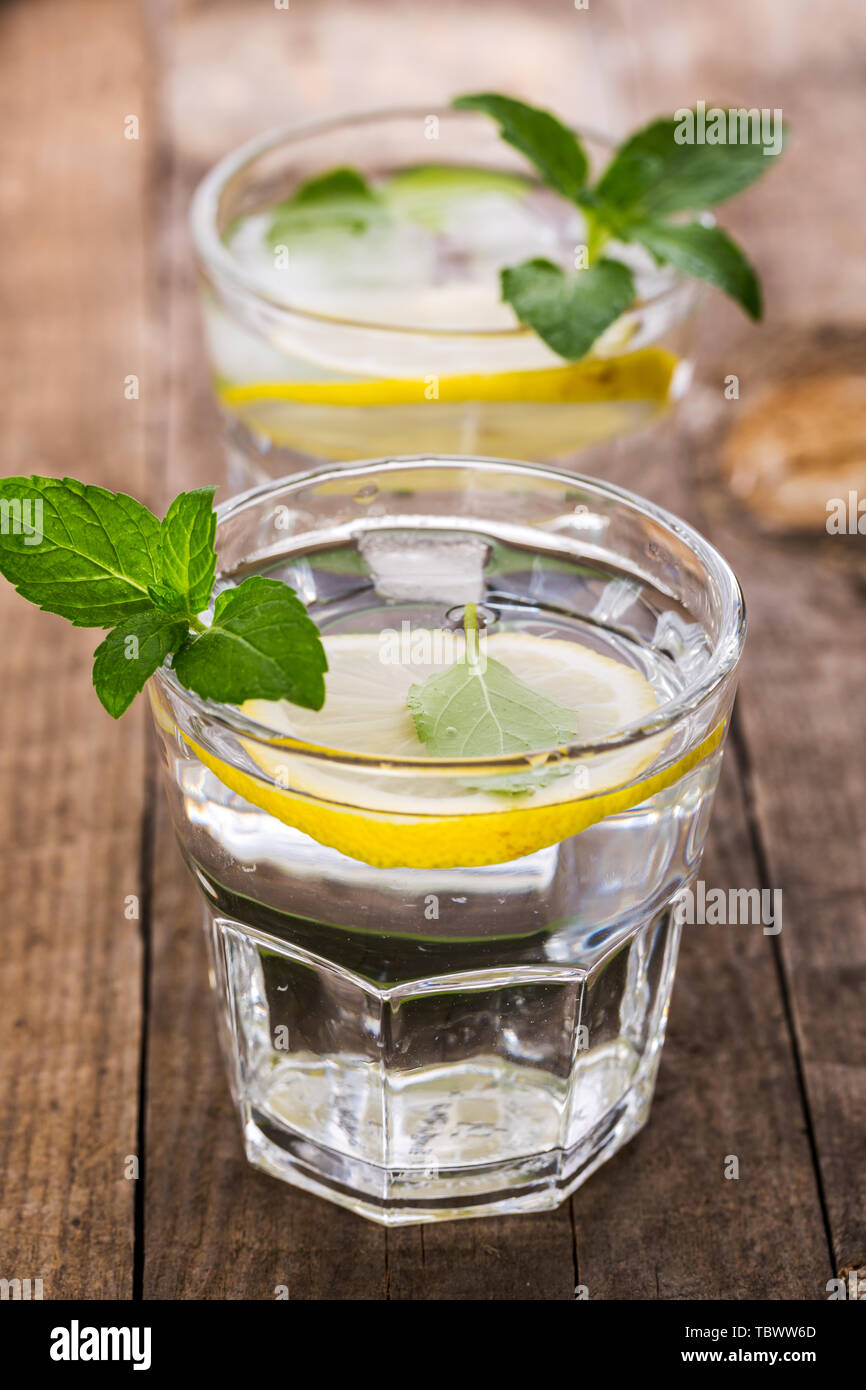 Lemonade, fresh lemonade and mint leaves, detox water Stock Photo - Alamy
