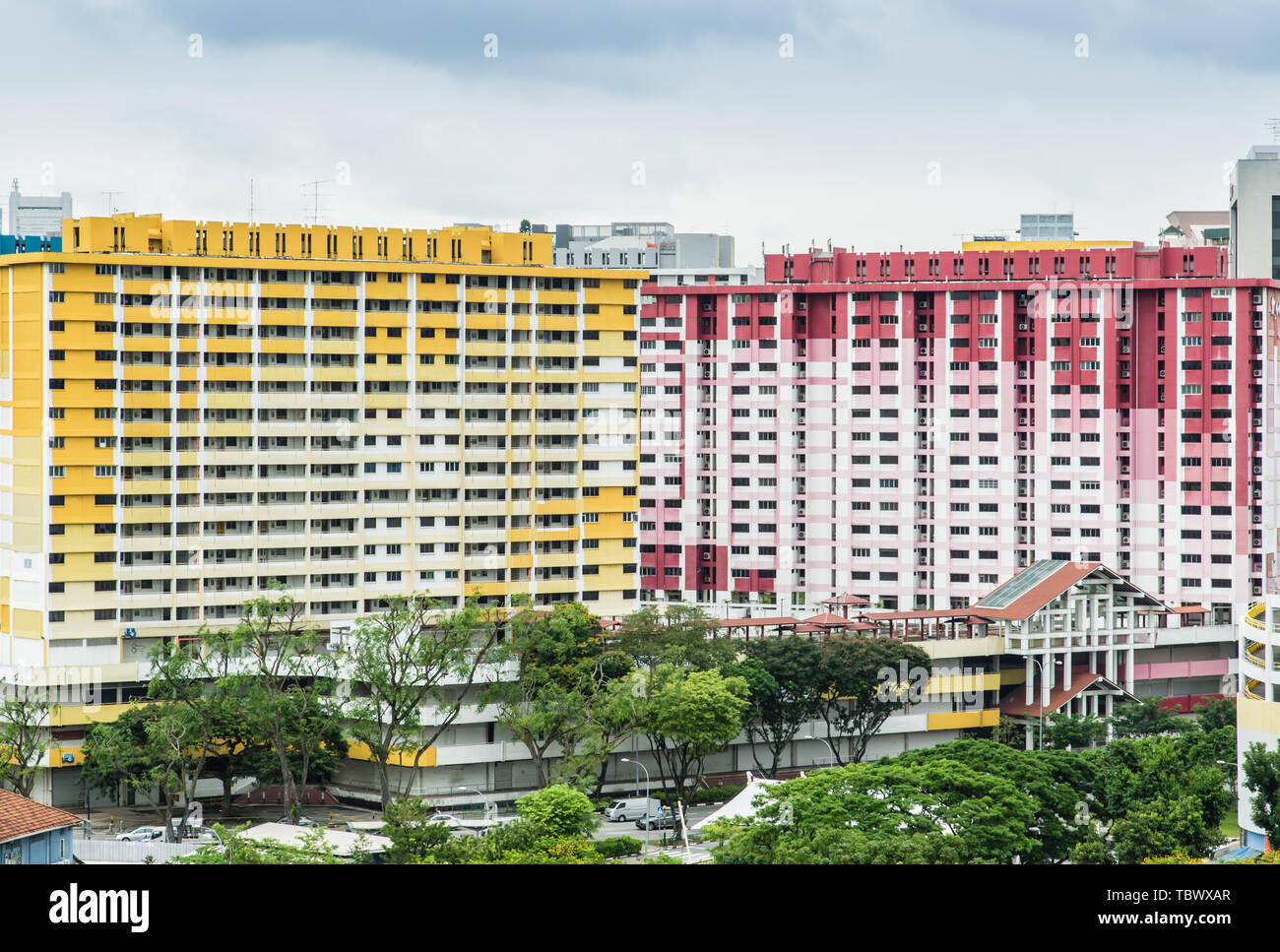 Singapore colorful residential block building Stock Photo - Alamy