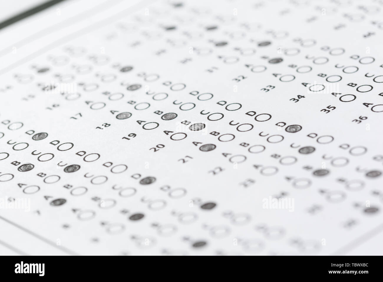 Test score sheet with answers Stock Photo - Alamy