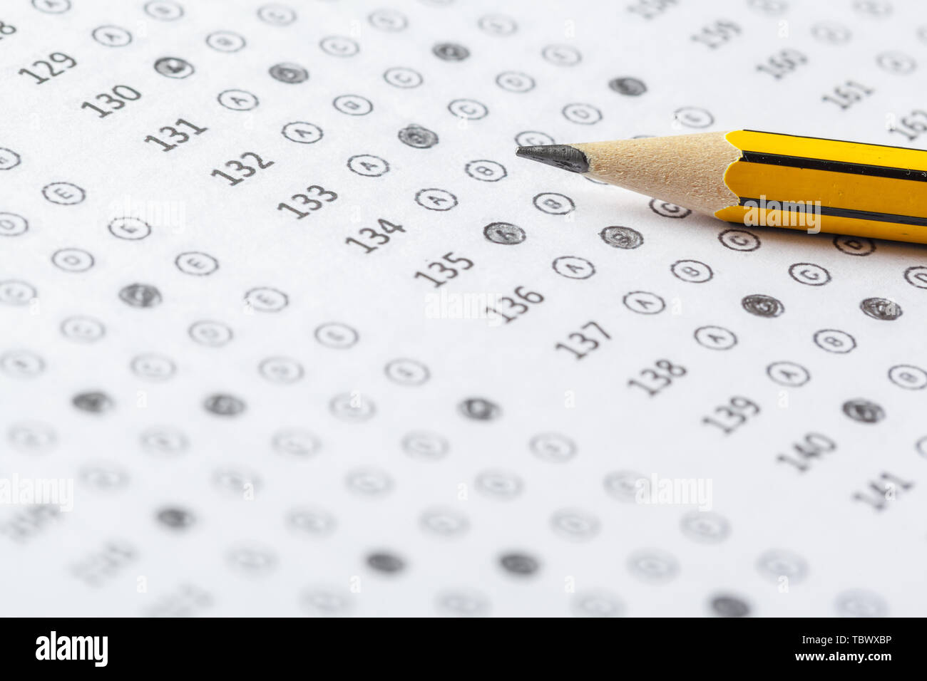 Test score sheet with answers Stock Photo - Alamy