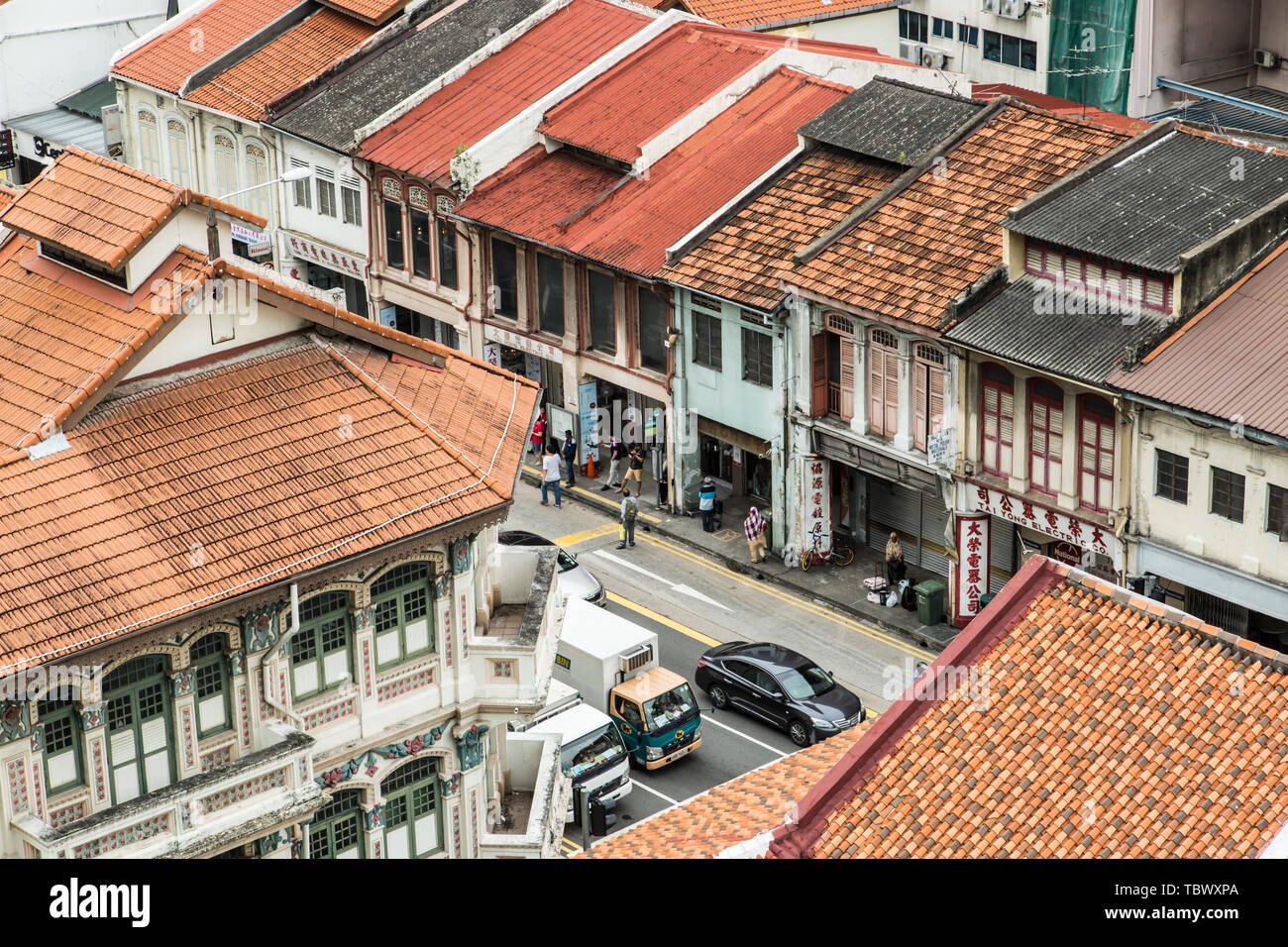 SINGAPORE-JUN 24 2017:Singapore historic area street and building Stock ...