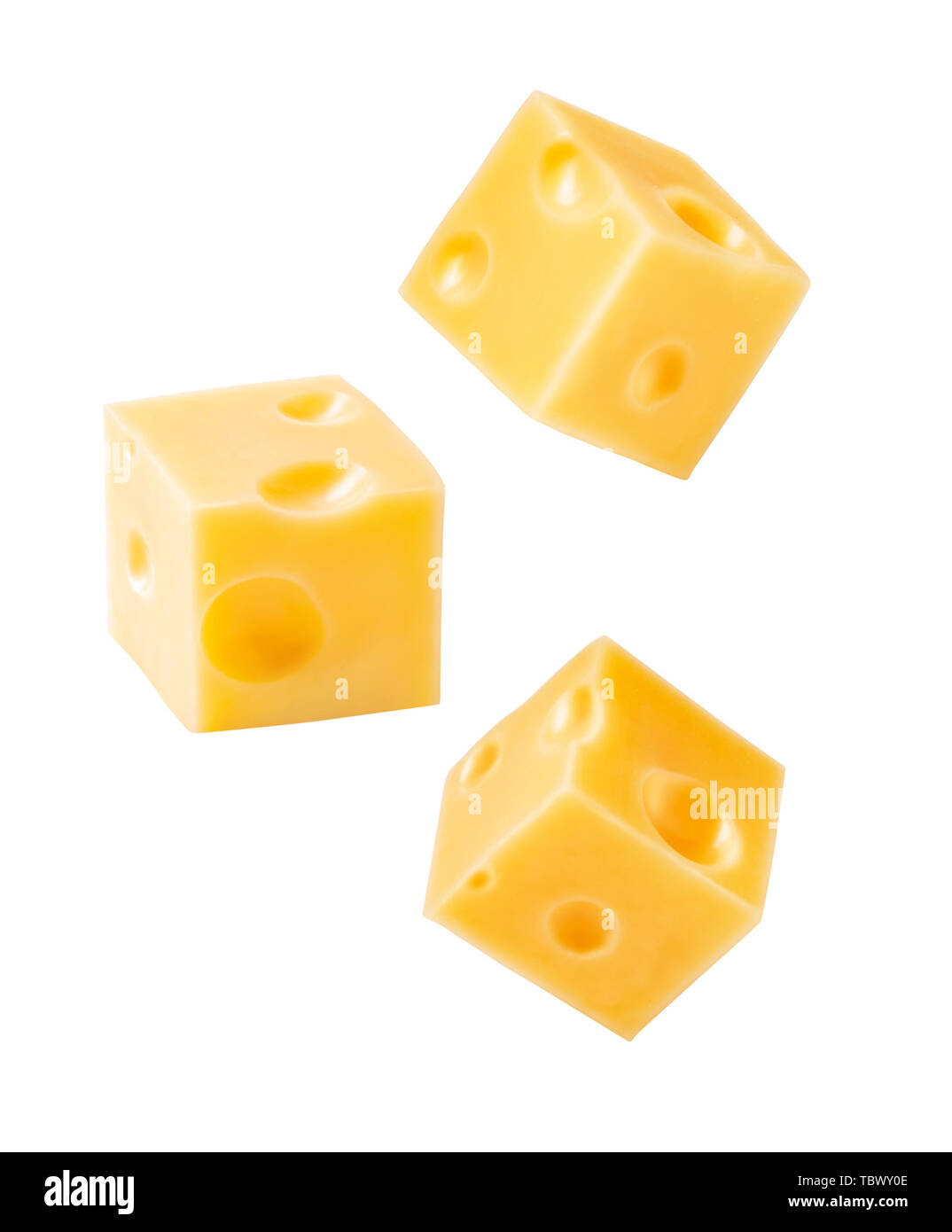 Set of fly cheese cubes isolated on white background Stock Photo - Alamy