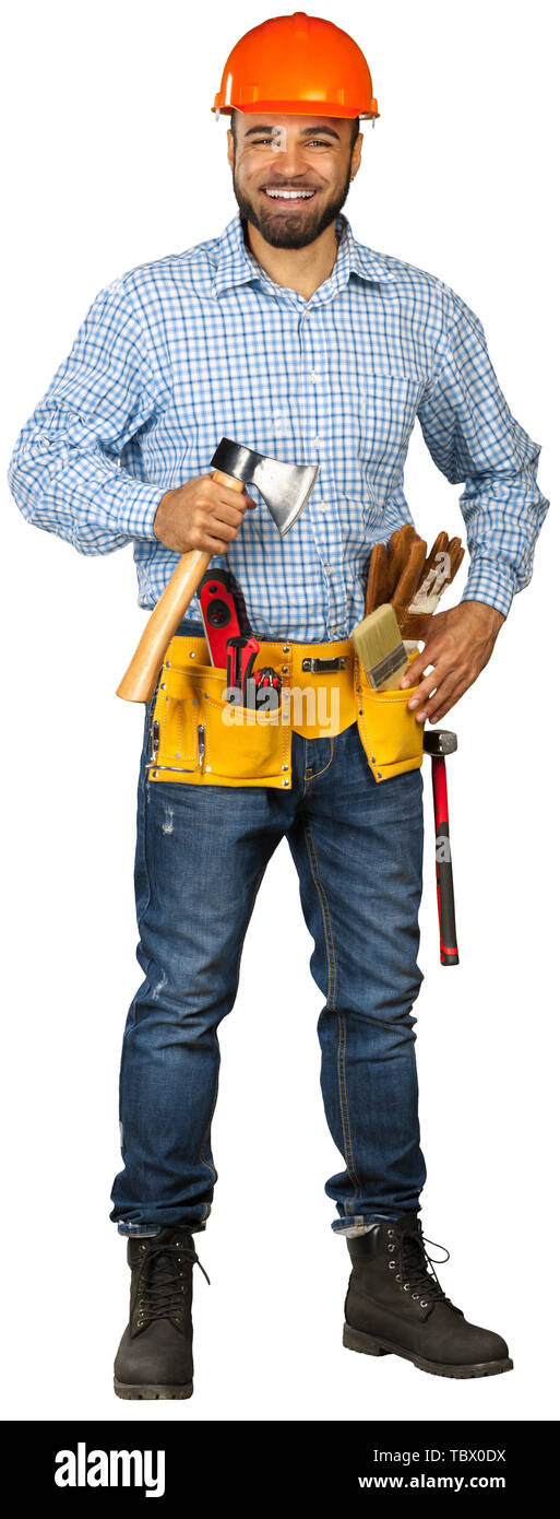 Construction worker isolated on white Stock Photo - Alamy