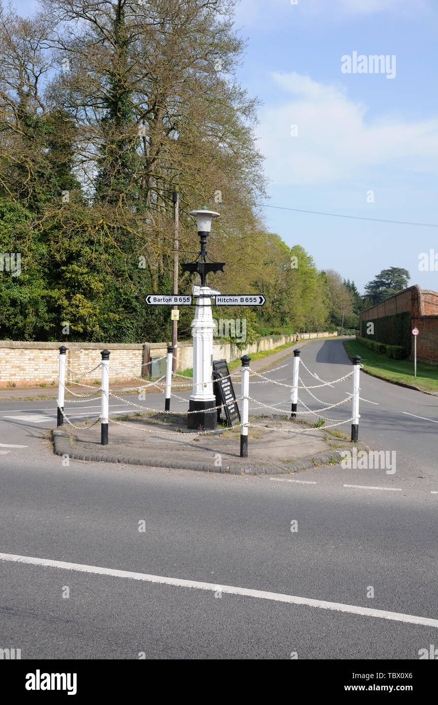 Pump, Signpost, and Lamp, at the crossroads, Hexton, Hertfordshire. The ...
