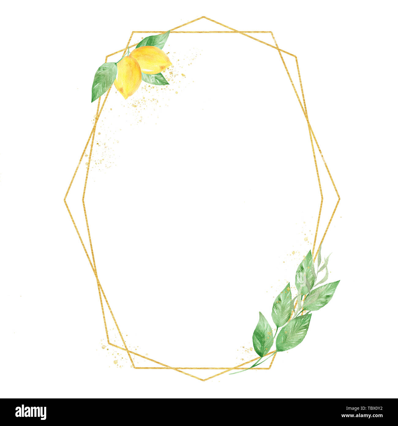 Round low poly frame raster illustration. Golden thin line botanical ...