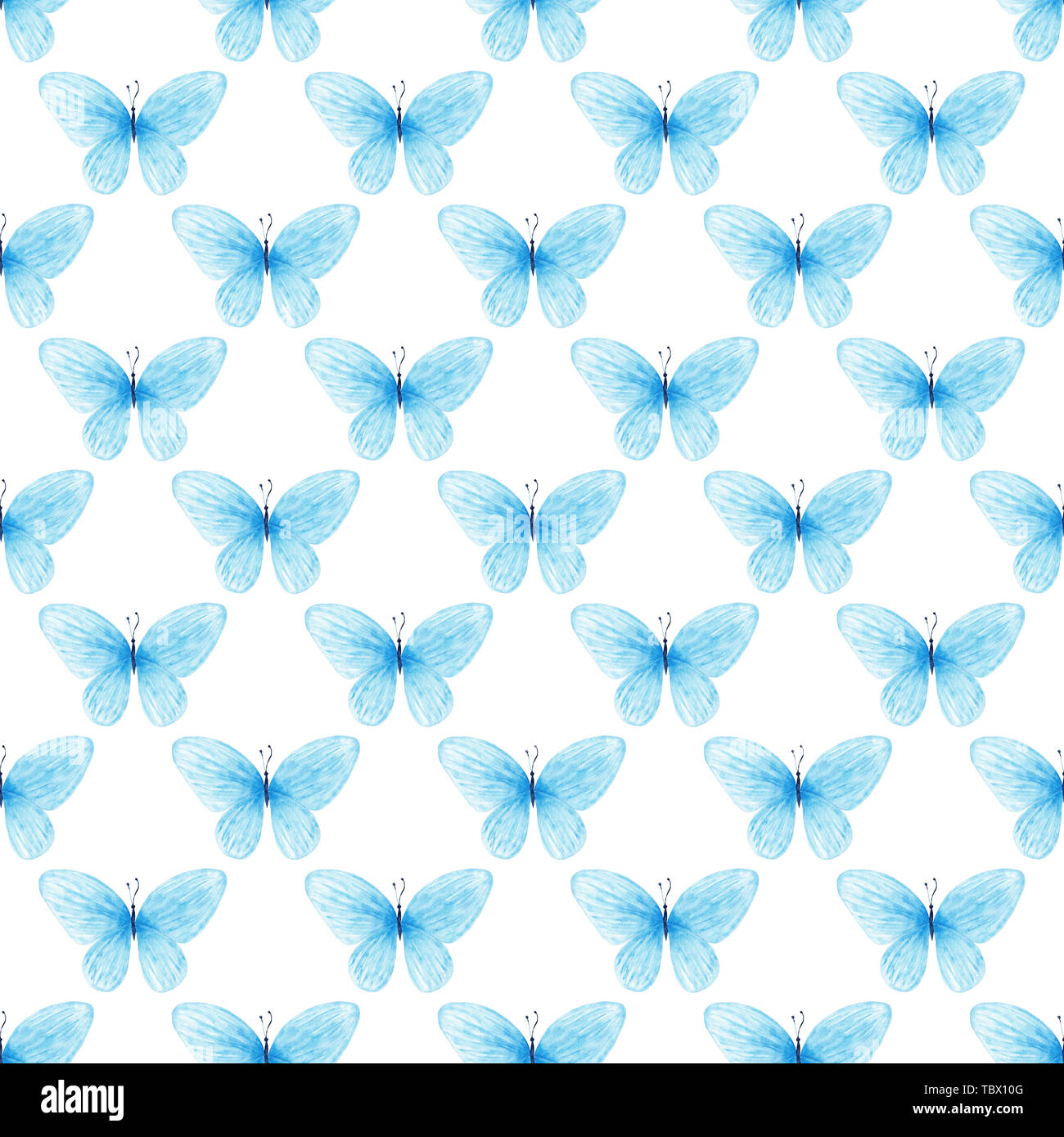 Pale blue butterflies seamless raster pattern. Beautiful fragile bugs ...