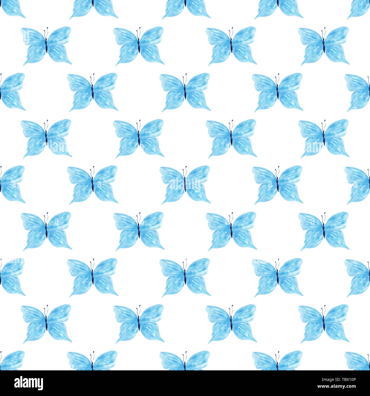 Blue butterfly watercolor seamless pattern. Beautiful fragile insects ...