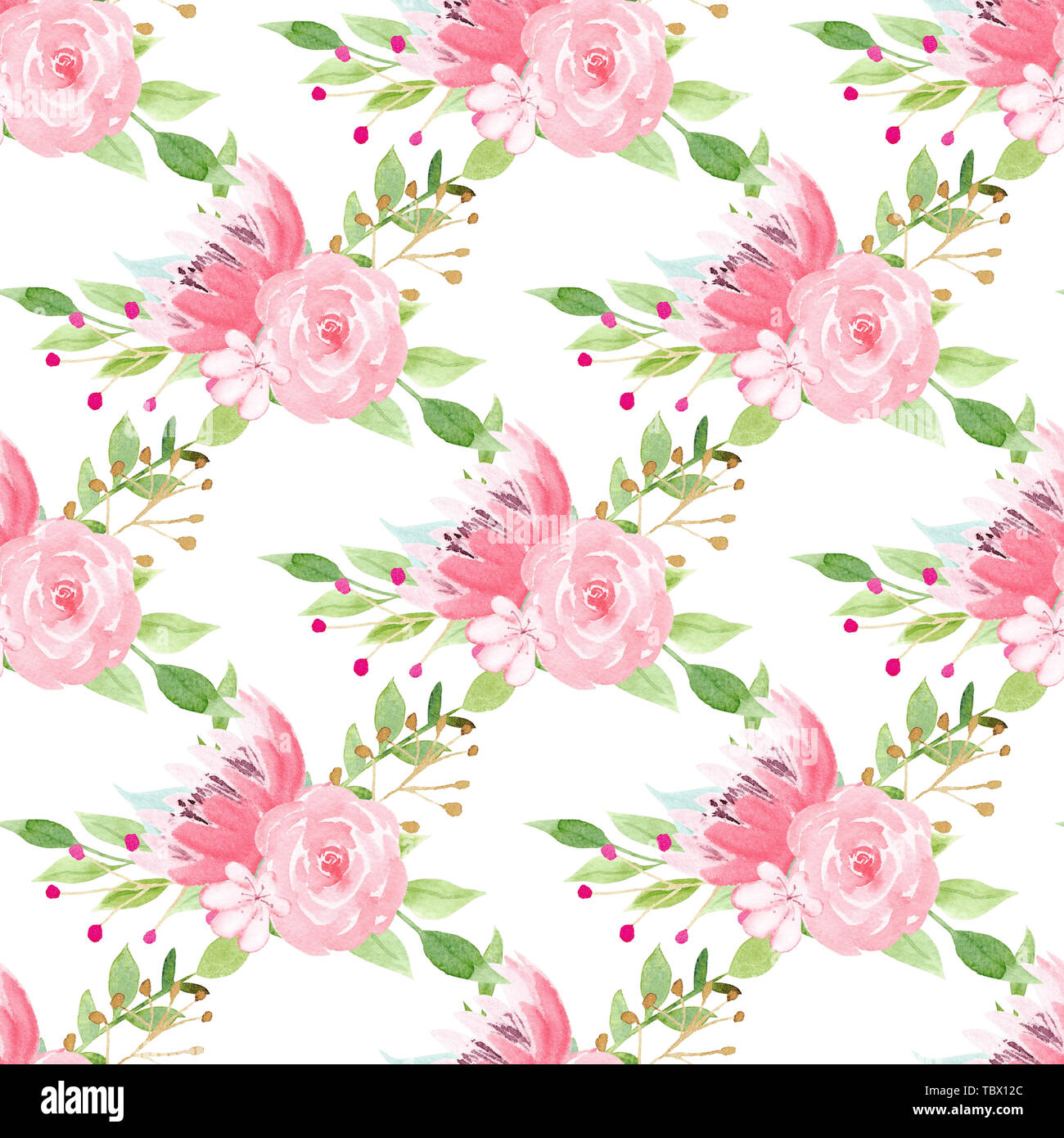 Pink flowers watercolor seamless pattern Stock Photo - Alamy