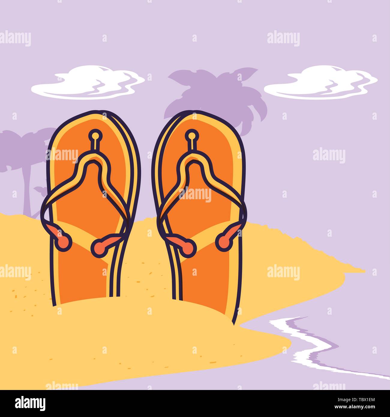 flip flops in beach summer scene vector illustration design Stock ...