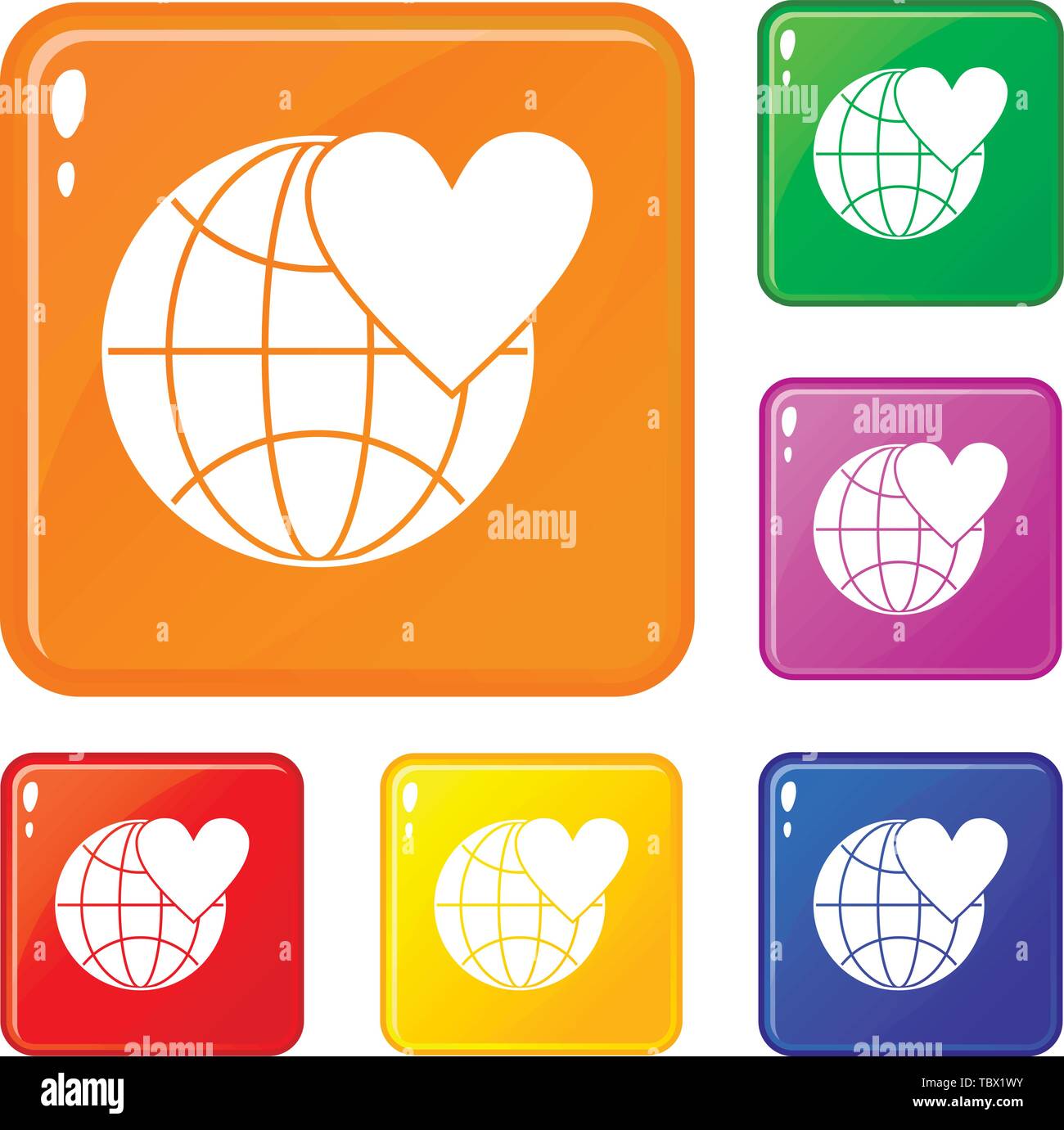 Earth world globe with heart icons set vector color Stock Vector Image ...