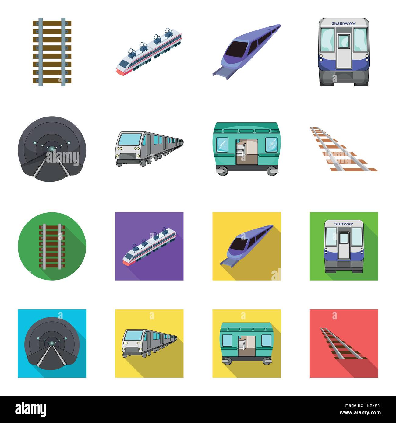 Vector illustration of railroad and train sign. Collection of railroad ...