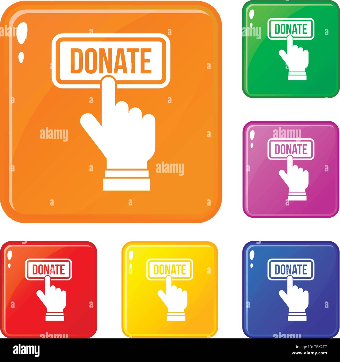 Hand presses button to donate icons set vector color Stock Vector Image ...
