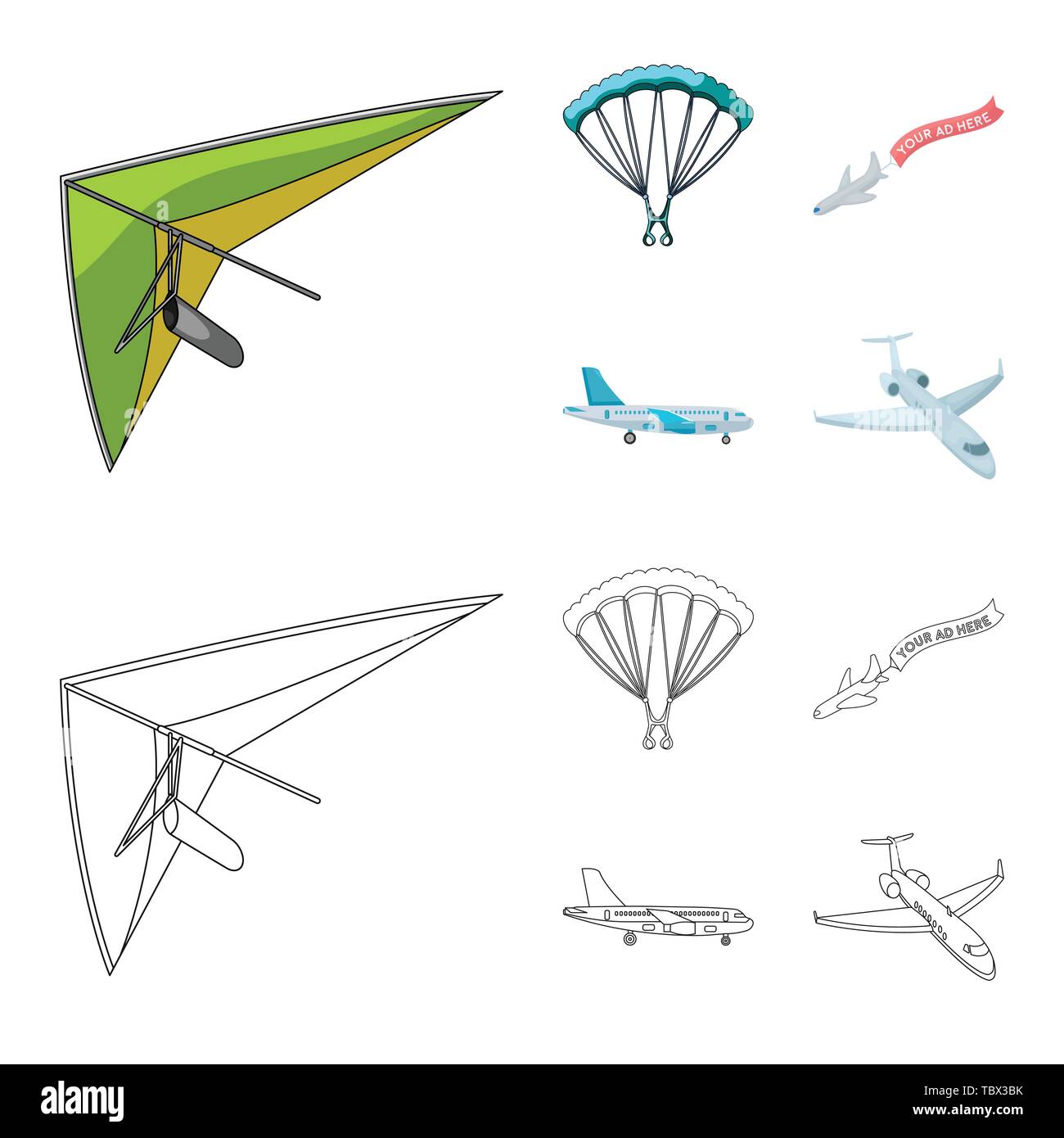 airplane,parachute,aircraft,commercial,aeroplane,plane,jet,mockup,front ...