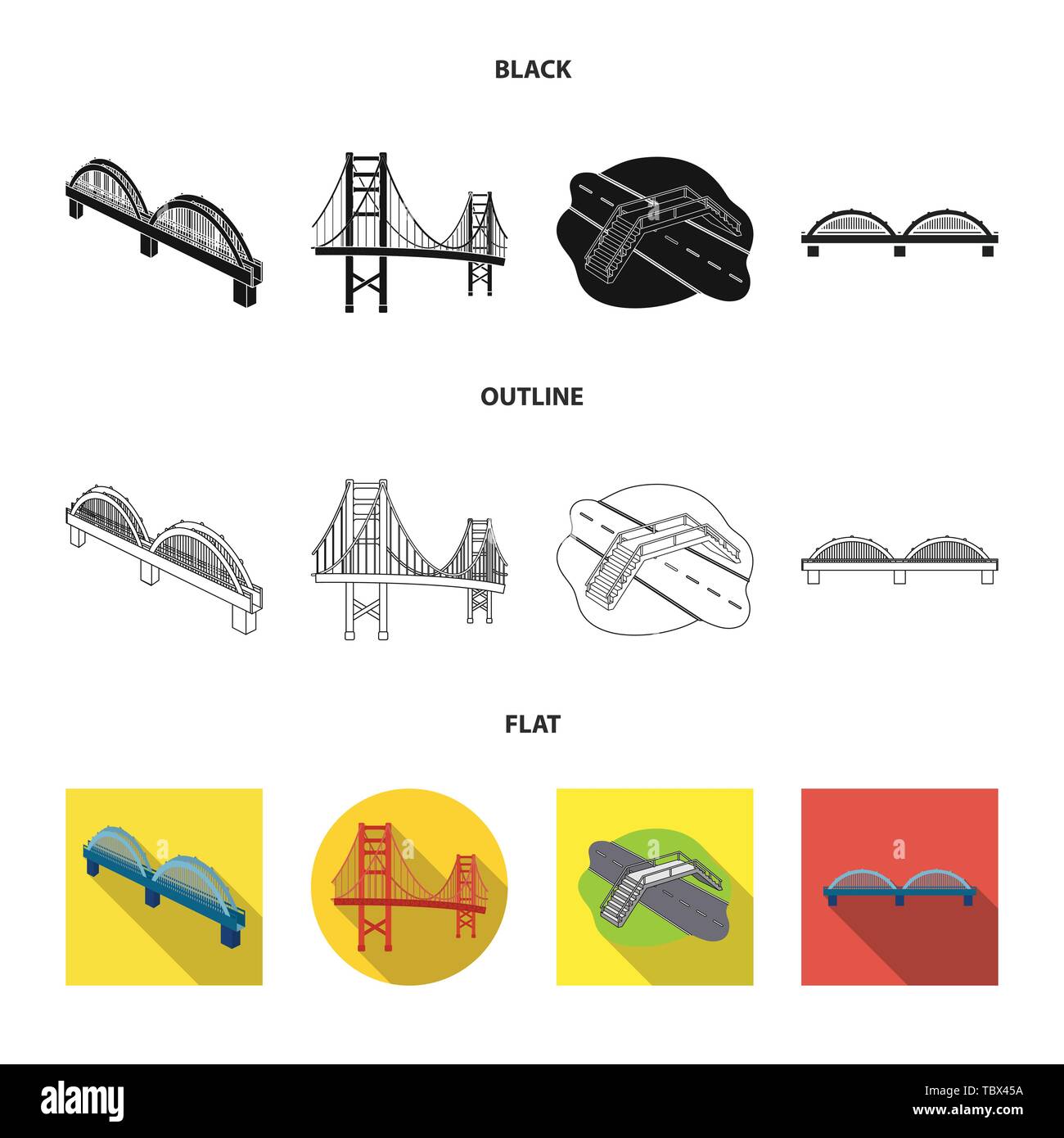 Isolated object of bridge and construction icon. Set of bridge and arch ...