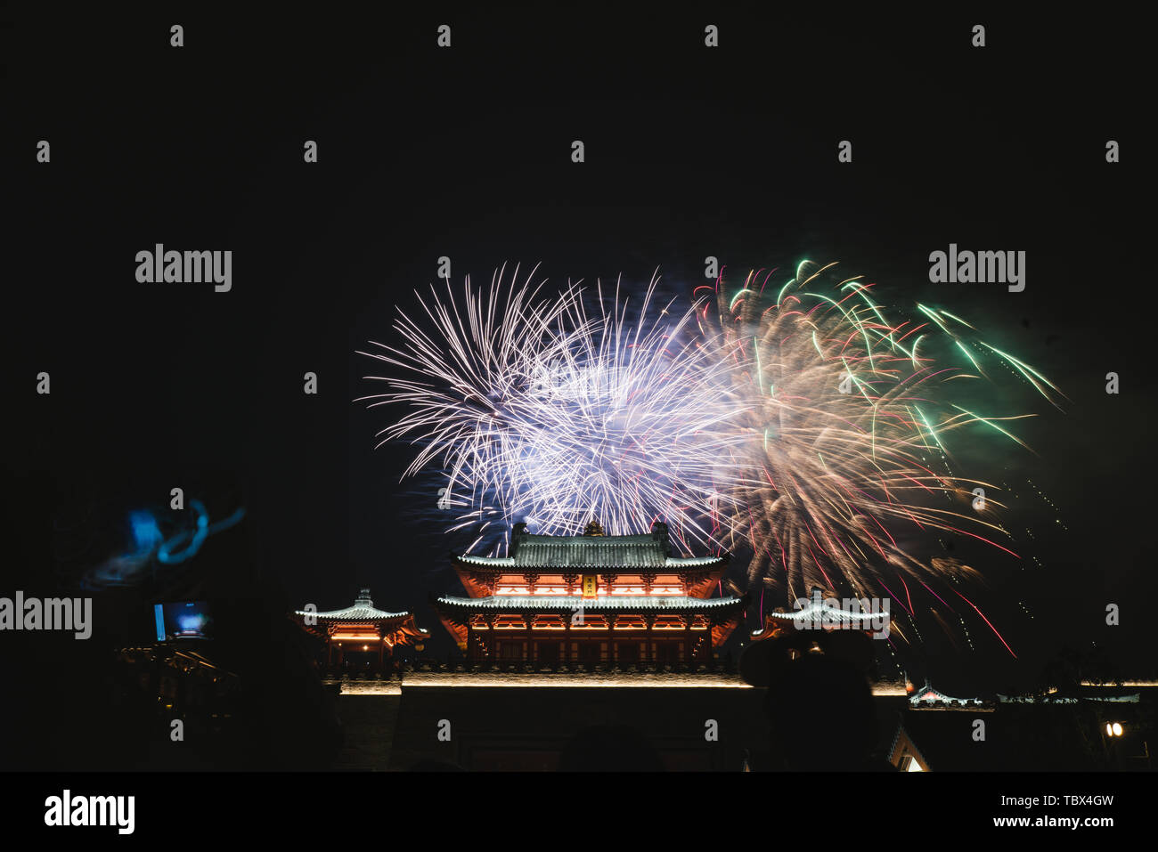 Chinese traditional architecture and fireworks Stock Photo - Alamy