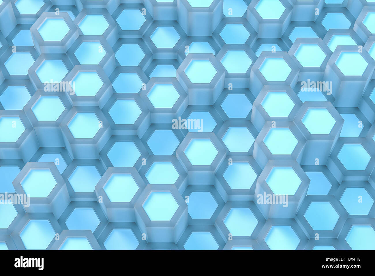 Blue transparent material hexagonal background, three-dimensional ...