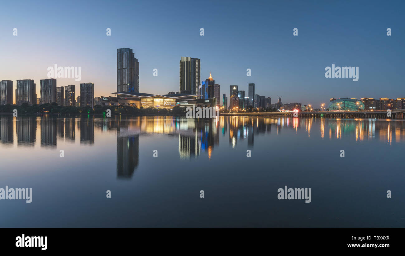 Shenyang Hun River reflection city night scene life Stock Photo - Alamy