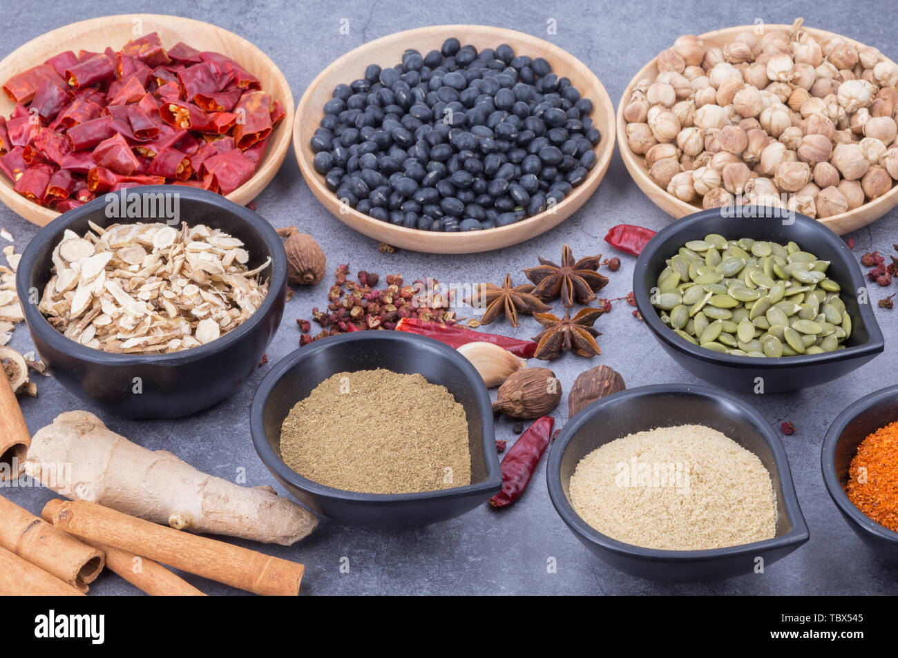 All kinds of seasonings, Chinese seasonings, high angle overhead shot ...