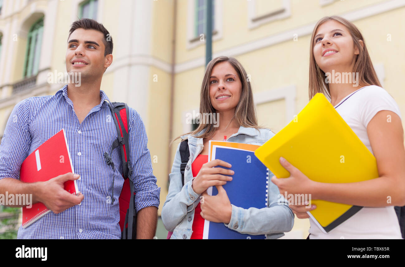 Outdoor portrait of a group of students in front of their school Stock ...