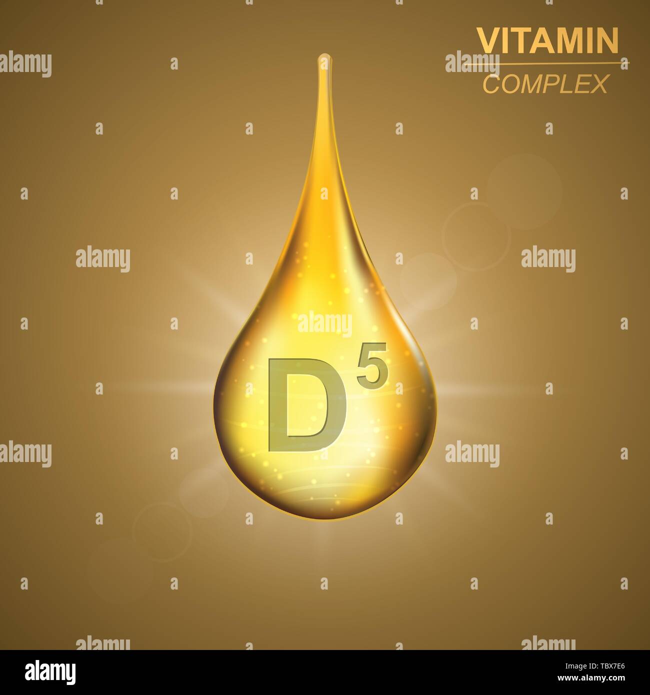 Vitamin D5 gold shining drop icon . Vitamin complex background Stock ...